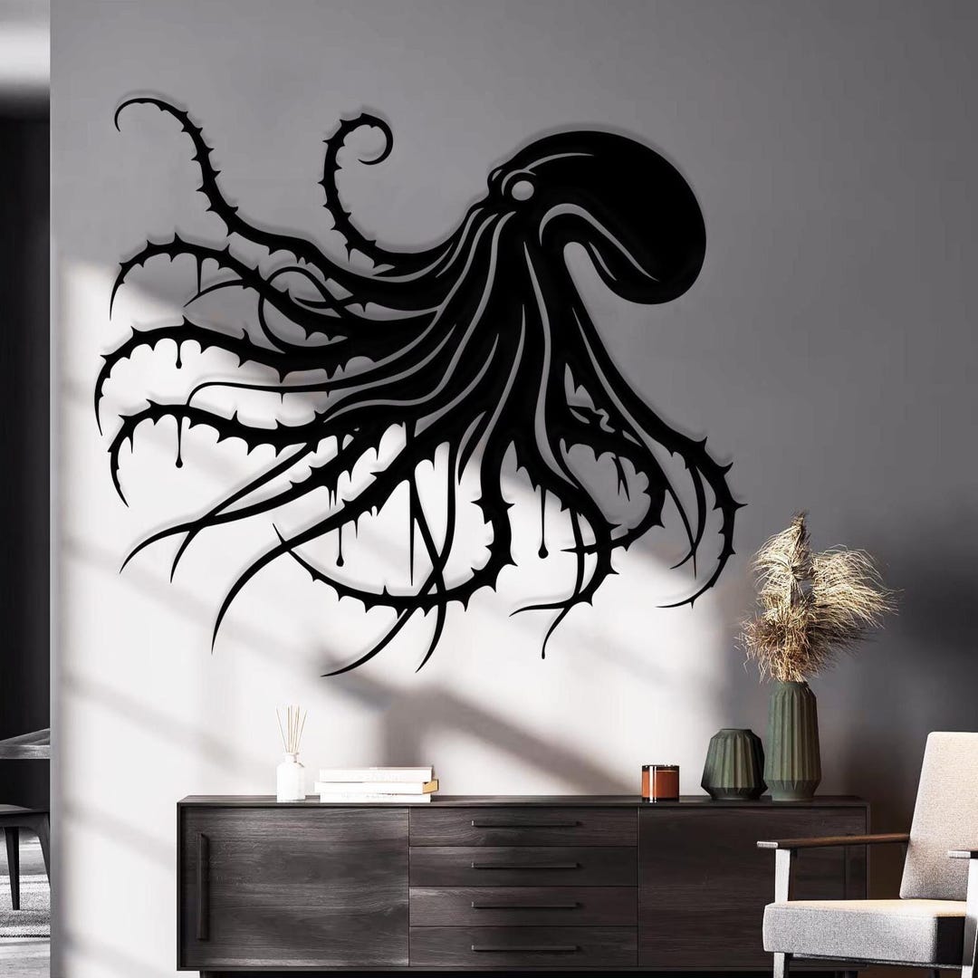 Spooky Octopus Metal Wall Art, Kraken Metal Wall Decor, Nautical ...