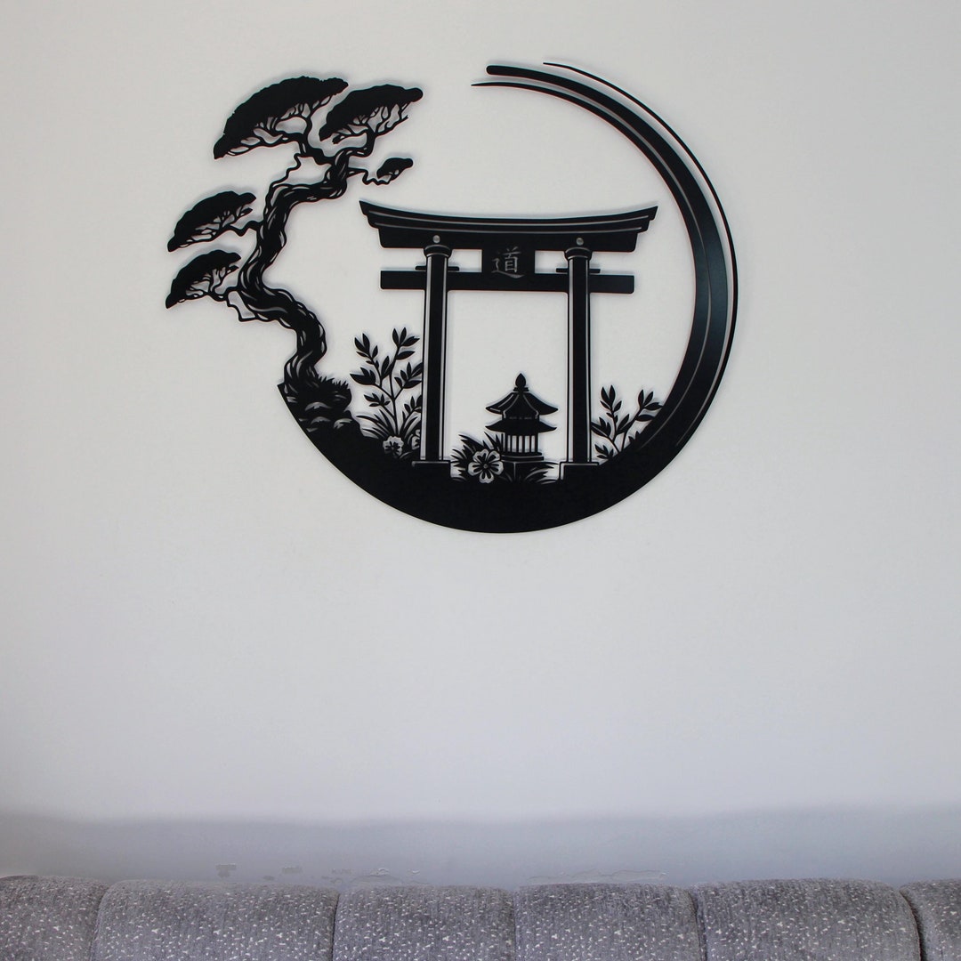 Enso Circle With Torii Gate Metal Wall Decor, Japanese Bedroom Decor ...