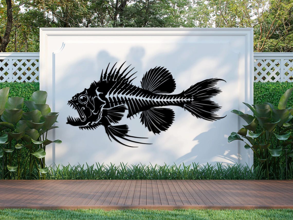 Giant Fishbones Metal Wall Art, Nautical Bathroom Decor, Beach House ...