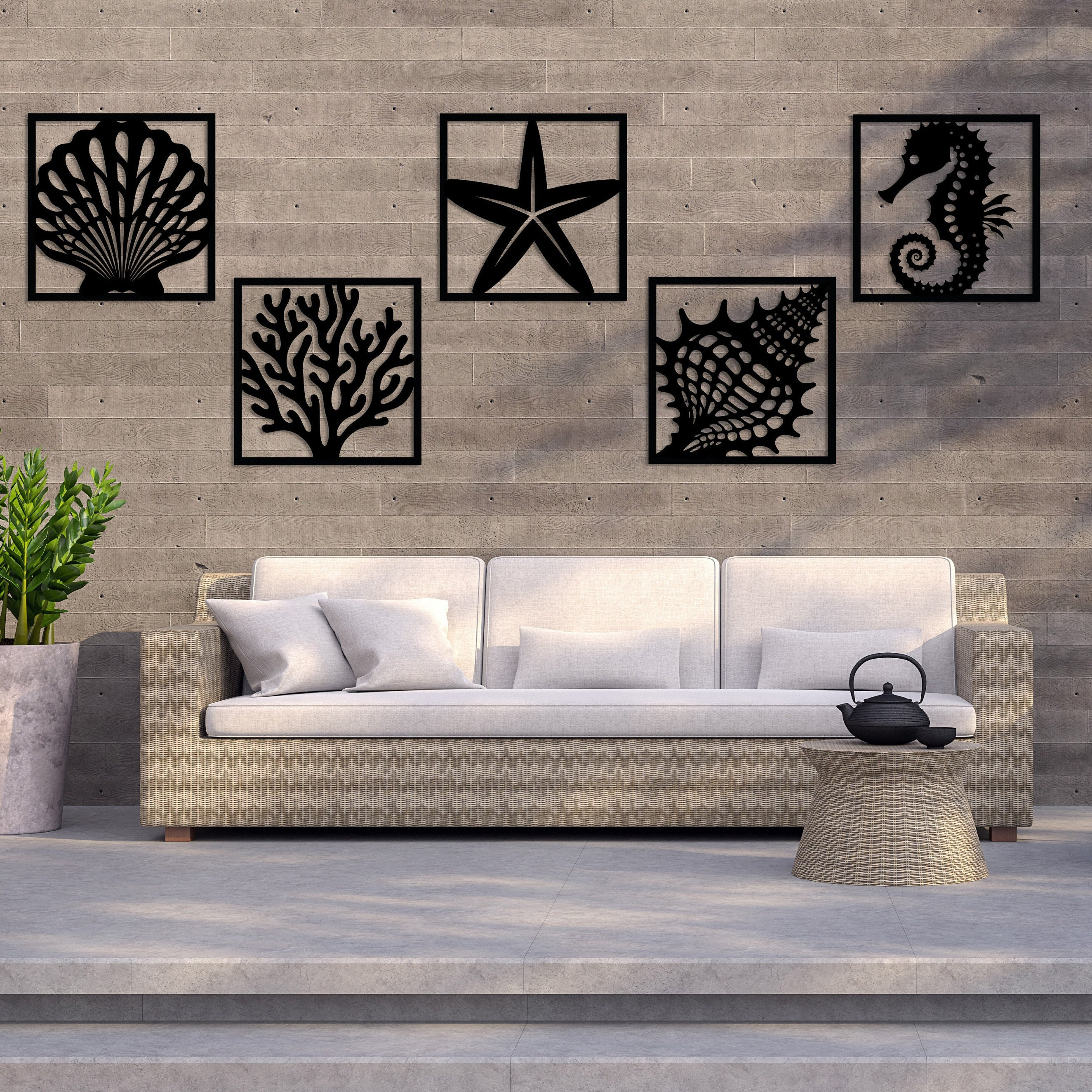 Coastal Metal Wall Art, Tropical Wall Art Sets, Beach House Wall Decor ...