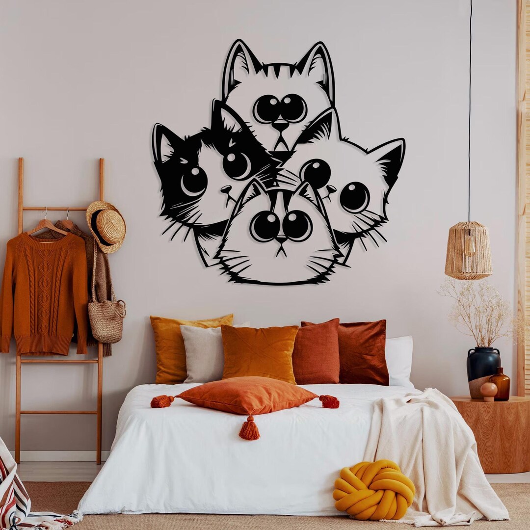 Super Cute Cats Wall Decor, Funny Cat Metal Wall Decor, Silly Cats ...