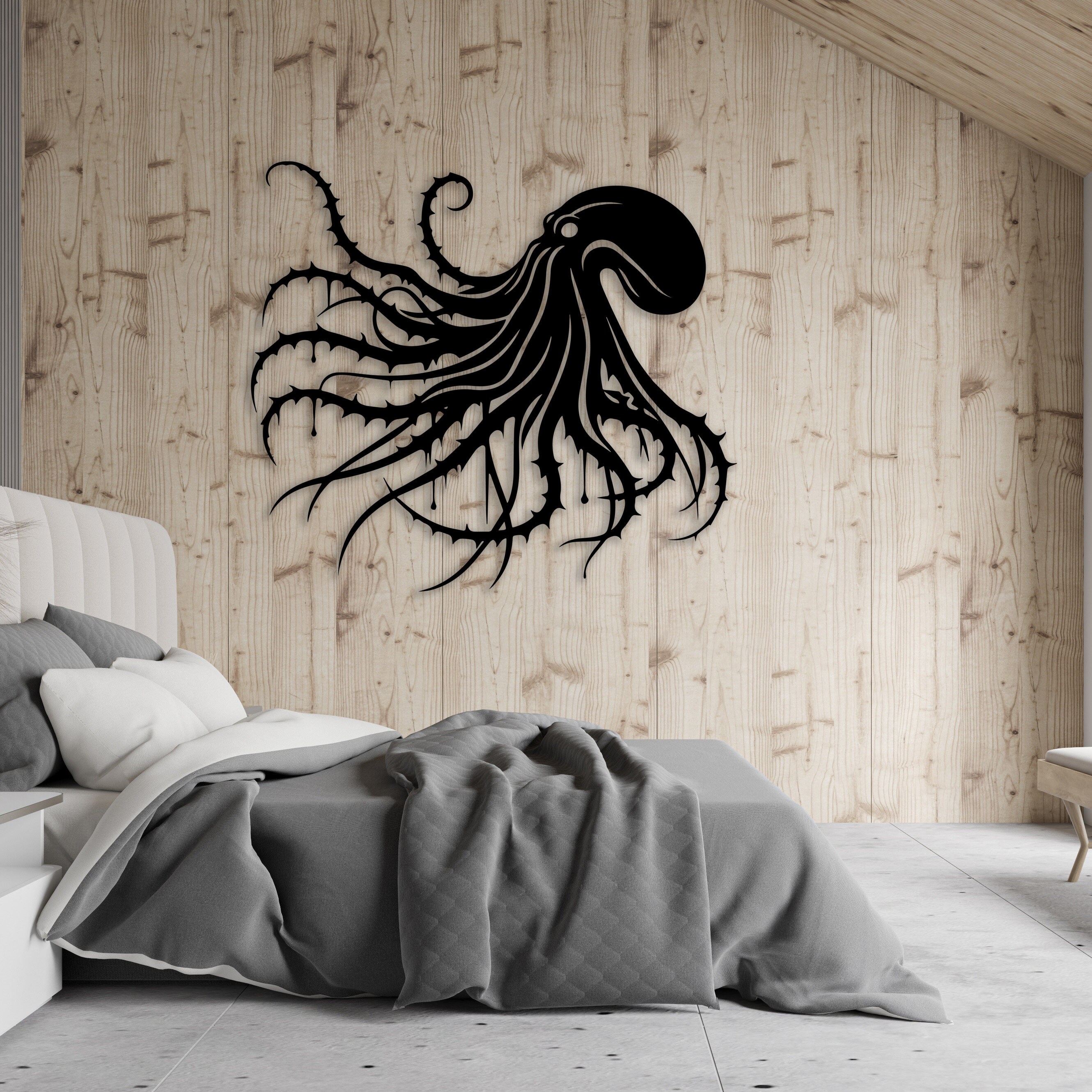 Spooky Octopus Metal Wall Art, Kraken Metal Wall Decor, Nautical ...