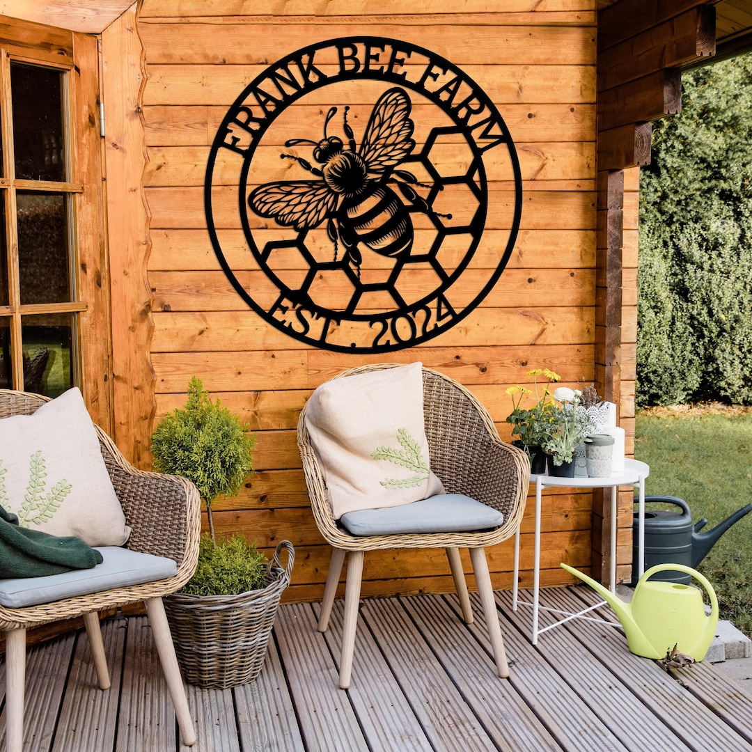 Custom Honey Bee Metal Wall Decor, Personalized Bee Farm Sign, Custom ...