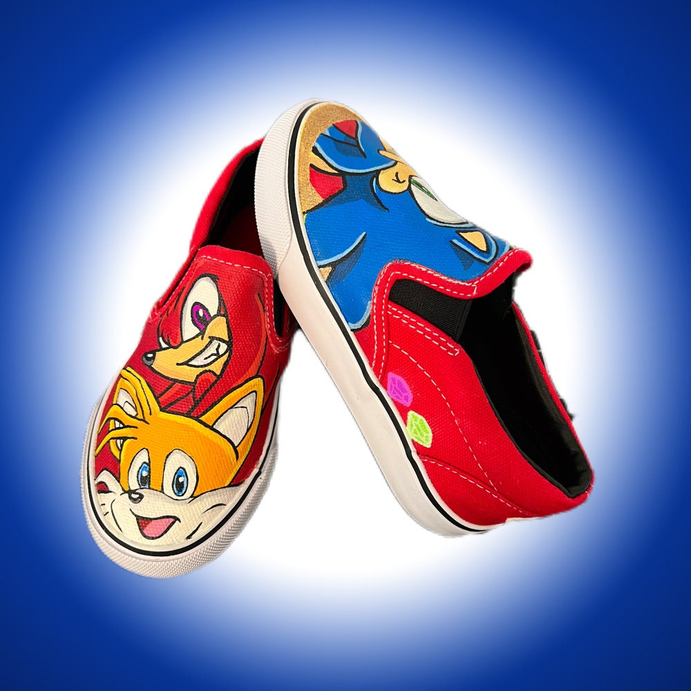 Sonic, Tails Miles, and Knuckles Hand Painted on Slip-on Canvas Shoes ...