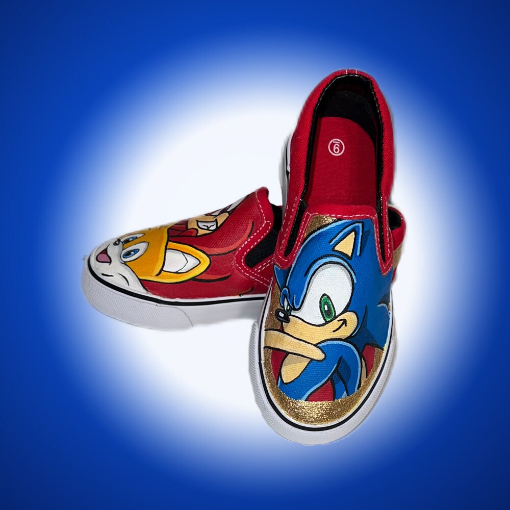 Sonic, Tails Miles, and Knuckles Hand Painted on Slip-on Canvas Shoes ...