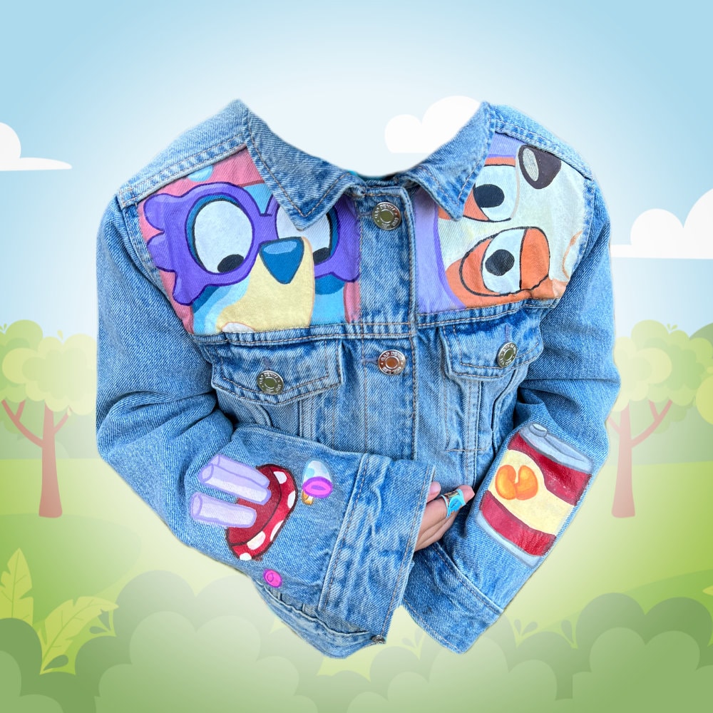 Bluey Denim Jacket the Grannies Theme Hand Painted Customization made ...