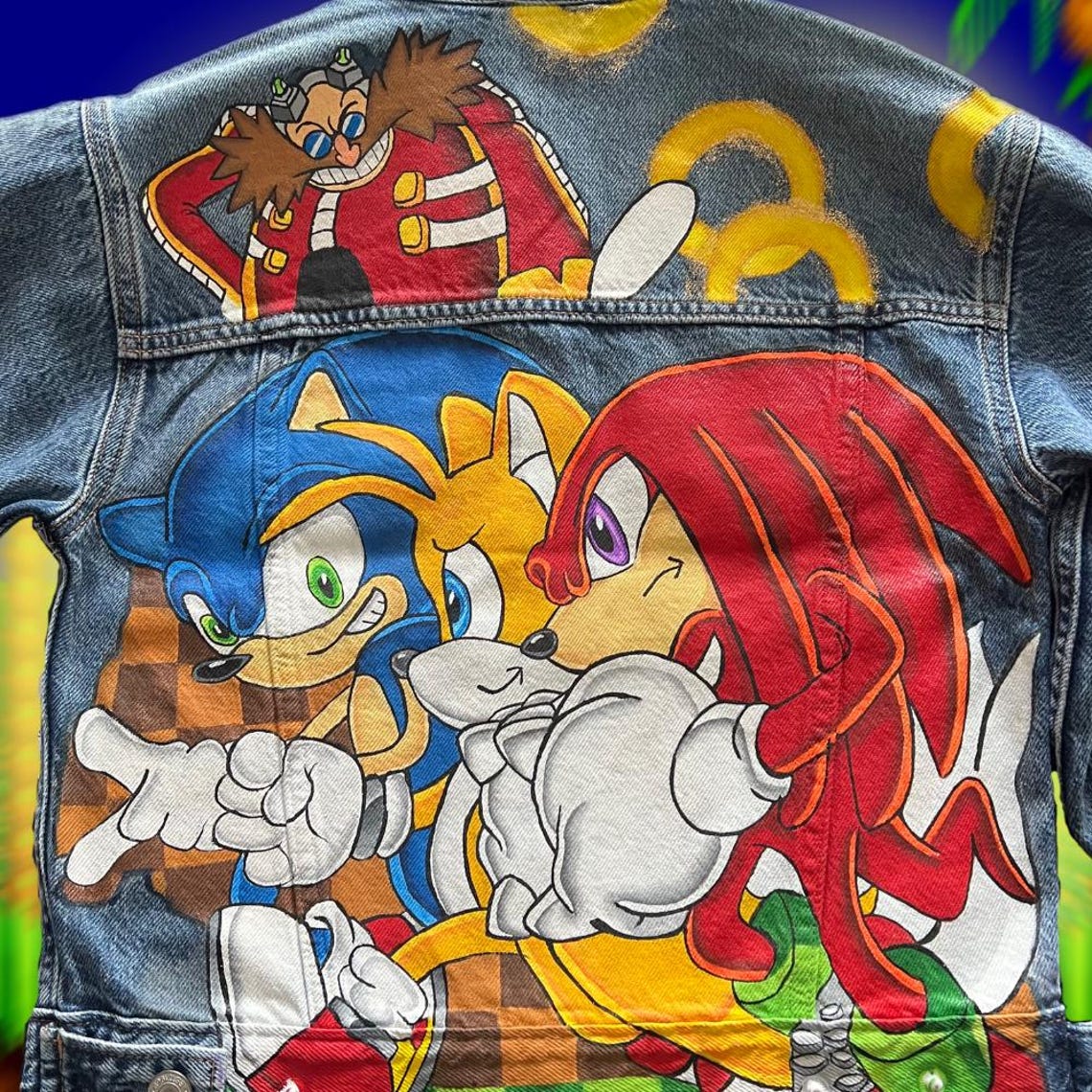 Sonic Knuckles Tails Vs Eggman Oversized Youth Jean Jacket **made to ...