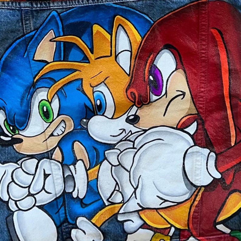 Sonic Knuckles Tails Vs Eggman Oversized Youth Jean Jacket **made to ...