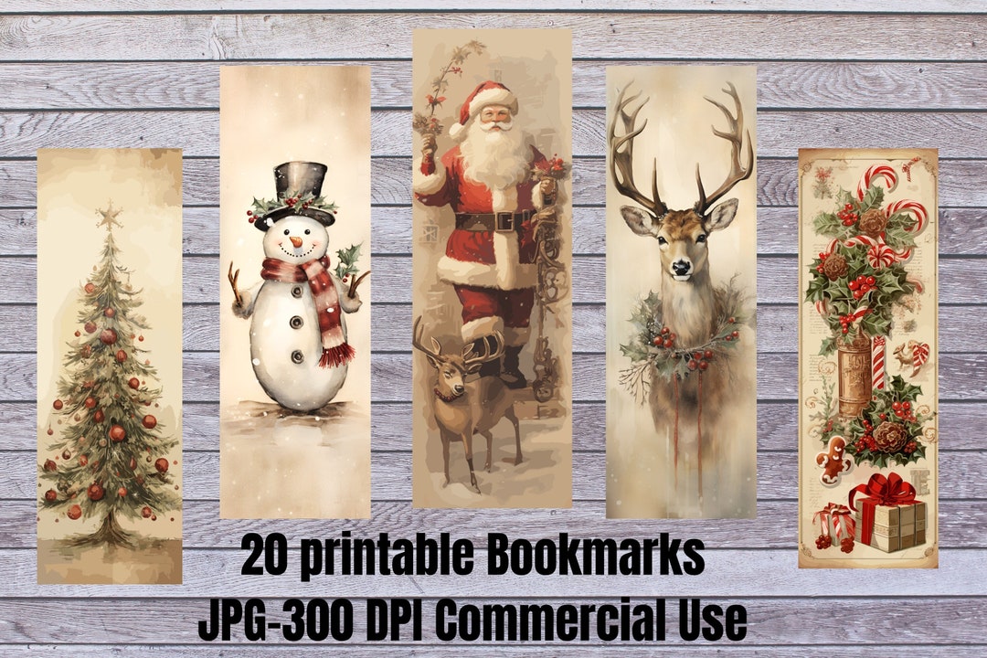 Christmas Bookmarks, Rustic Vintage, Watercolor Digital Sheets, 2x6 ...