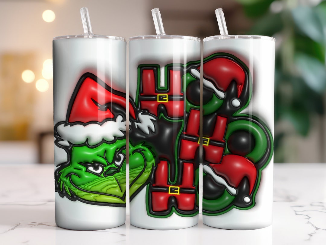 Inflated 2 Designs 3D Grinch Tumbler Wrap , 20 Oz Skinny Tumbler Wrap ...