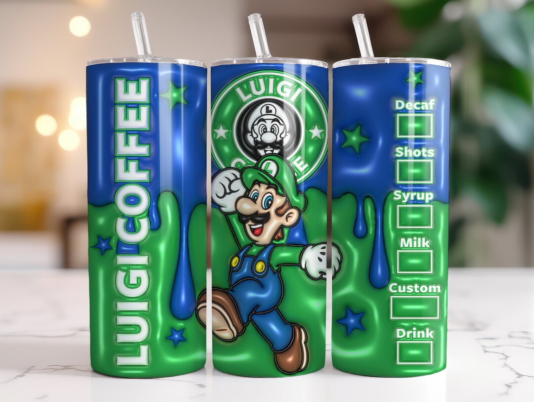 Inflated 3D Luigi Tumbler Wrap , 20 Oz Skinny Coffee Tumbler Wrap, 20oz ...
