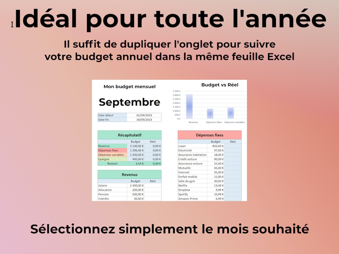 Excel Monthly Budget in French | Excel Table to Manage Your Personal or ...