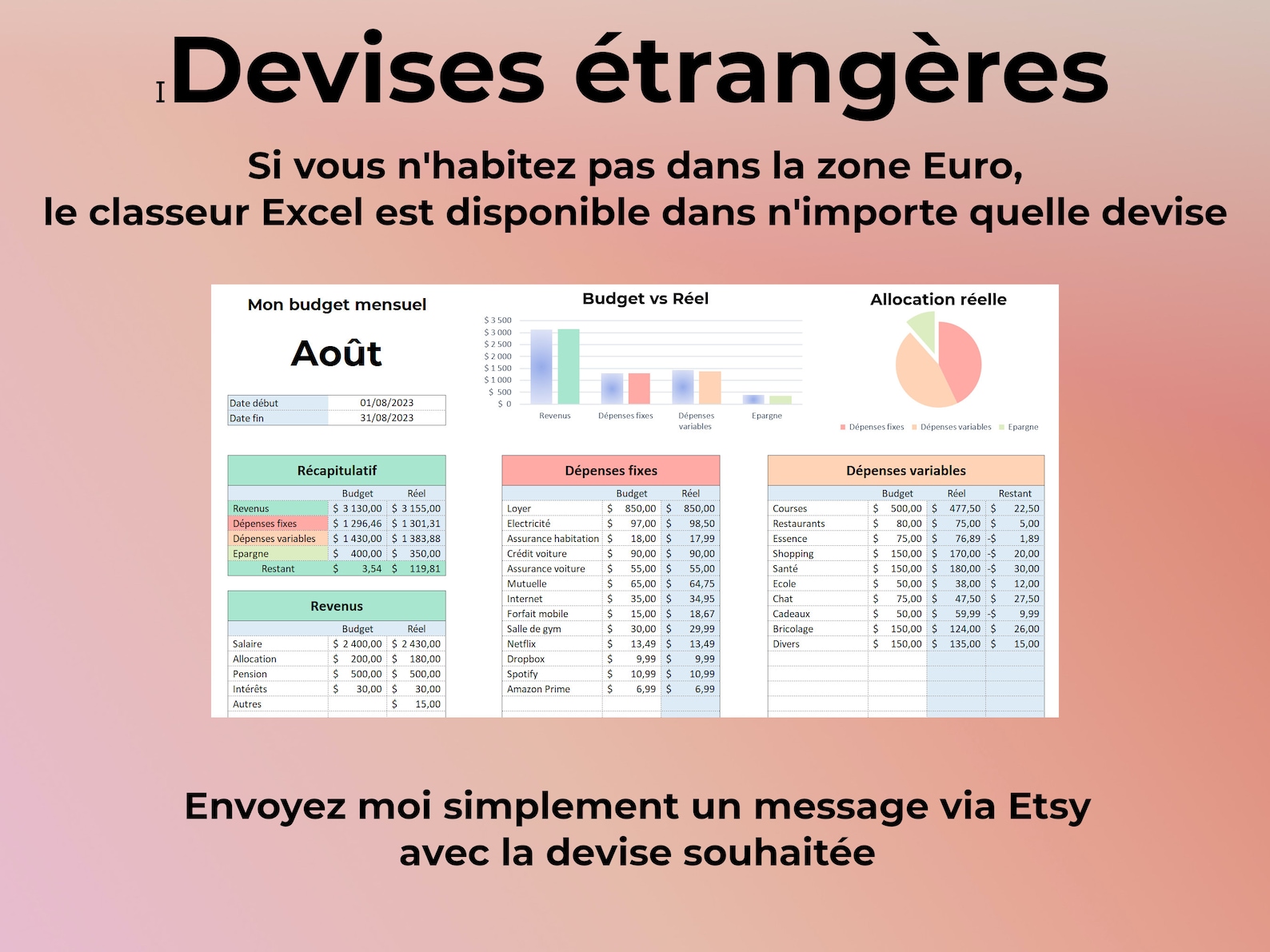 Excel Monthly Budget in French | Excel Table to Manage Your Personal or ...