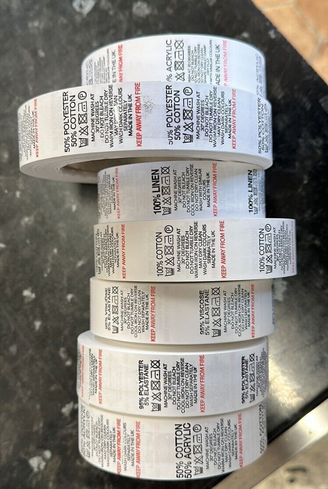 Wash Care Clothing Garment Labels Different Fibre Contents Available X ...