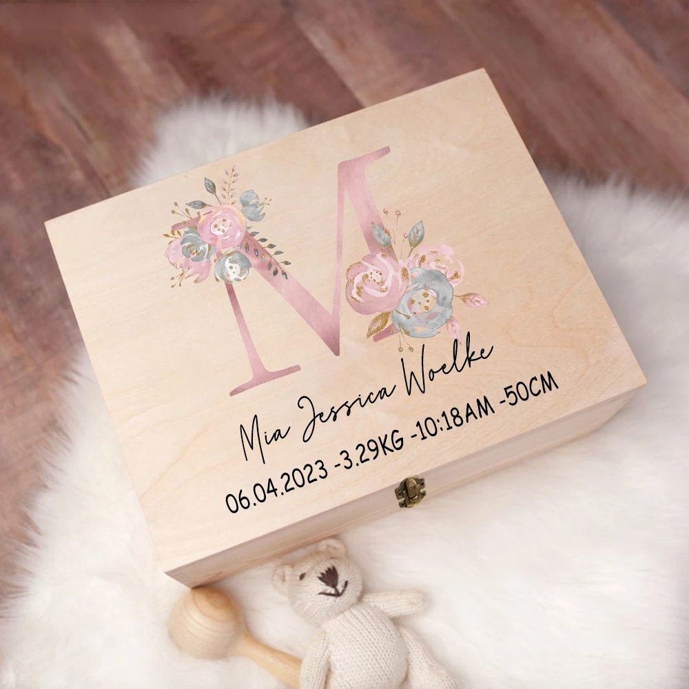 Personalized Baby Gift Keepsake Box Custom Memory Box Flower Letter ...