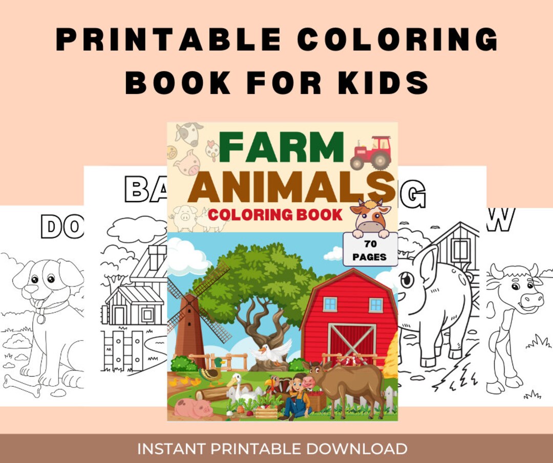 70 Pages Printable Farm Animals Coloring Pages Books Fun Coloring Book ...