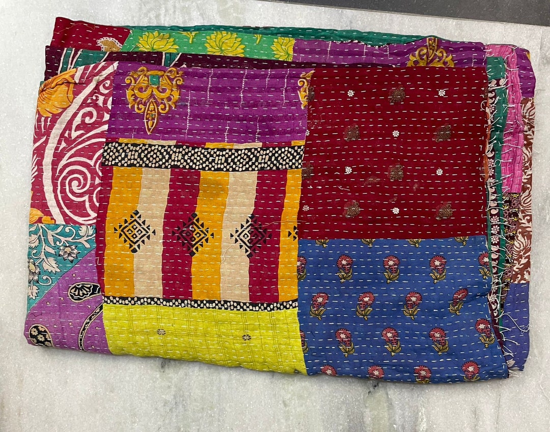Vintage Kantha Quilt, Indian Sari Quilt Kantha Throw Blanket, Antique ...