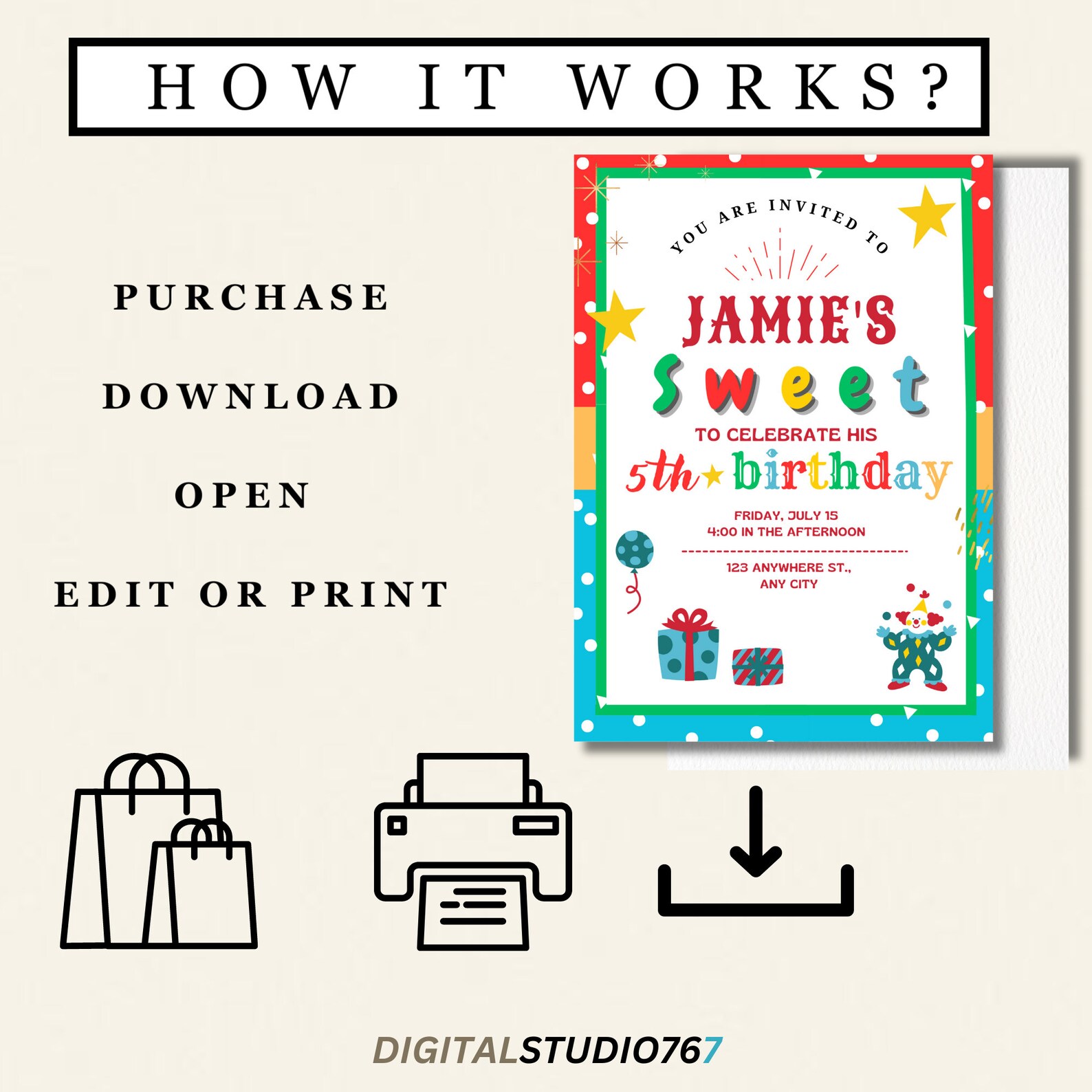 Joker Birthday Invitation Template, Gift Birthday Card, Editable ...