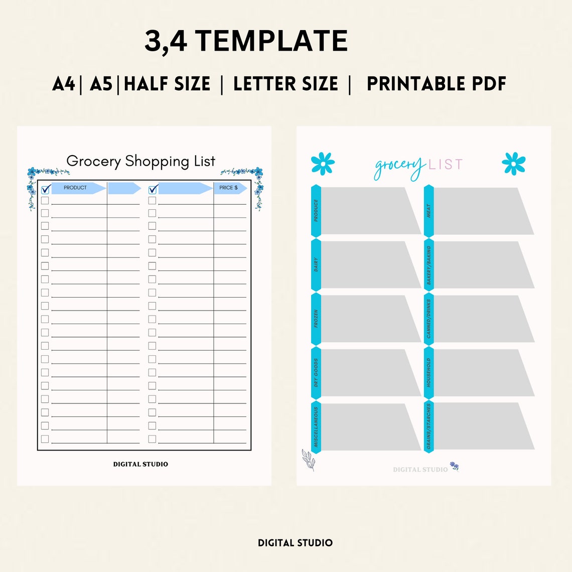 Grocery List Printable Template, Food Shopping List, Digital Grocery ...