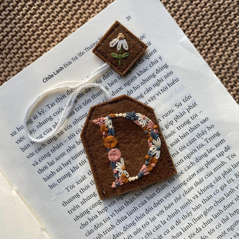 Cottagecore Tea Bag Bookmark | Personalized Embroidered Floral Initial ...