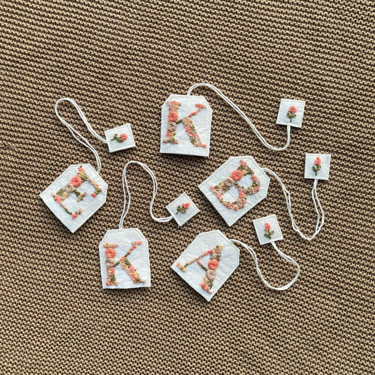 Cottagecore Tea Bag Bookmark | Personalized Embroidered Floral Initial ...