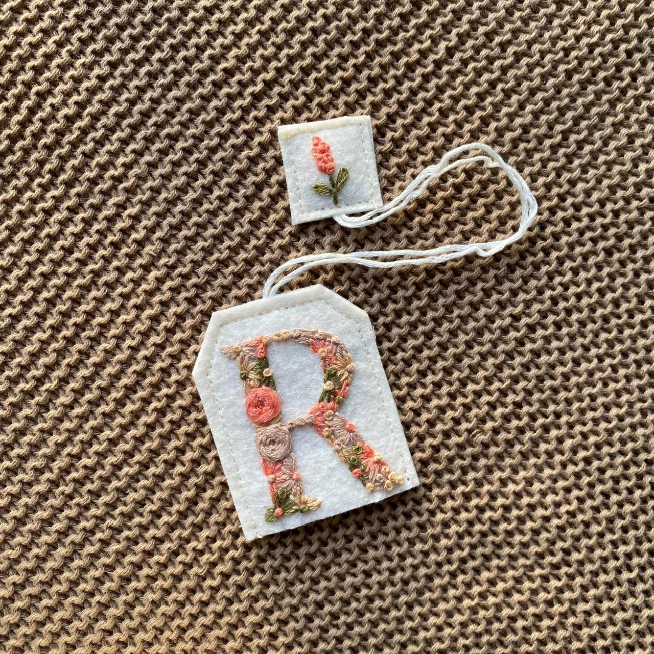Cottagecore Tea Bag Bookmark | Personalized Embroidered Floral Initial ...
