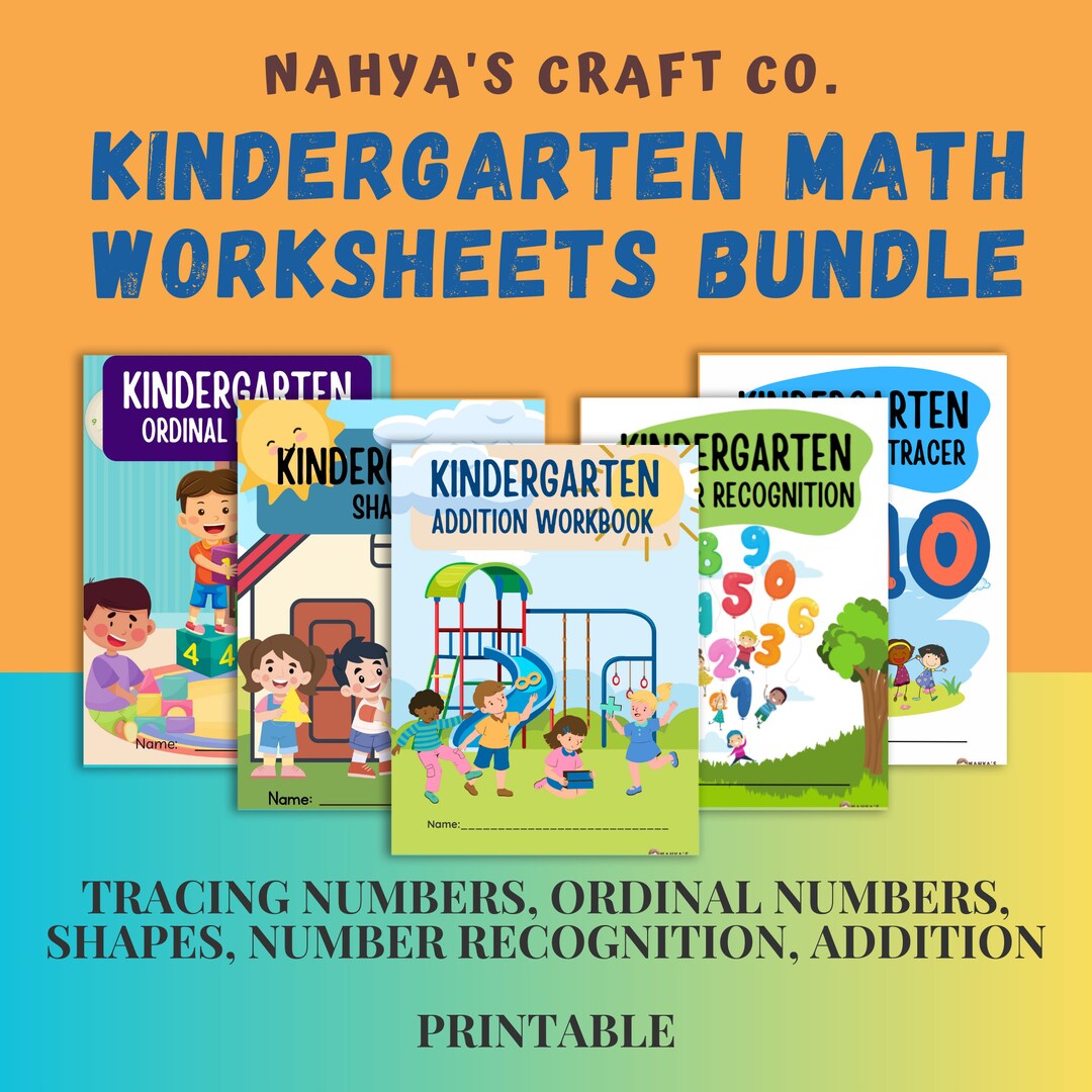 Kindergarten Math Worksheets Bundle: Addition, Tracing 1-10, Shapes ...
