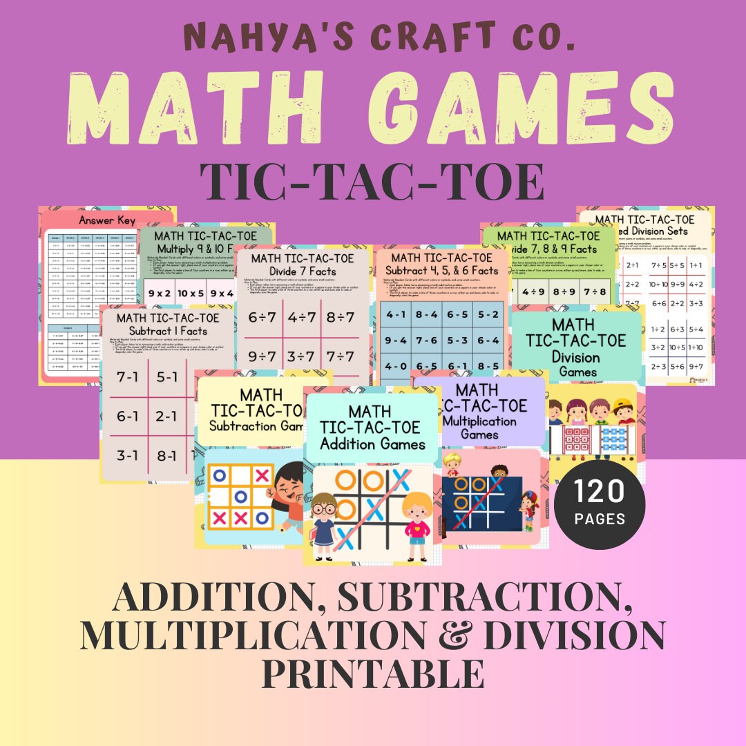 Math Games: Tic-tac-toe Bundle addition, Subtraction, Multiplication ...