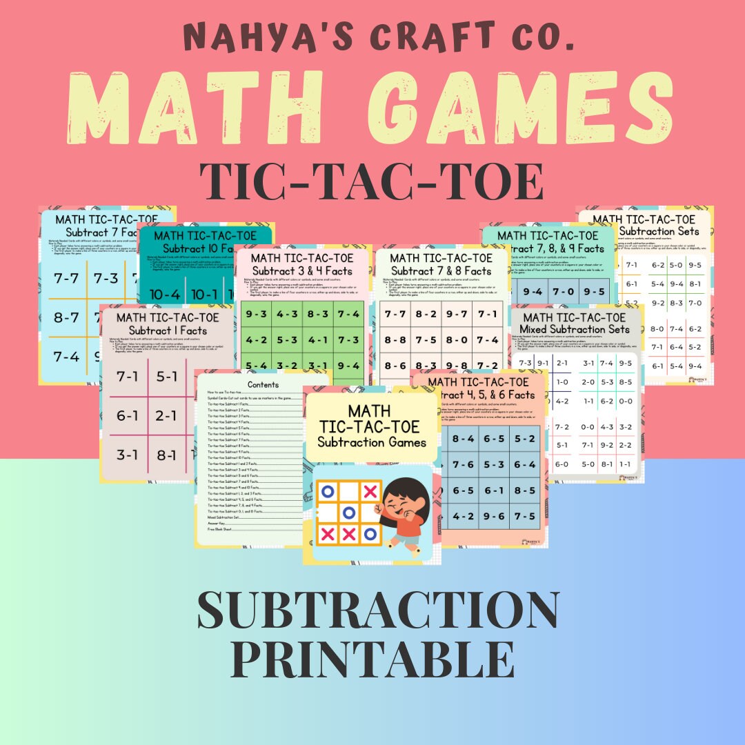 Math Games: Subtraction Tic-tac-toe - Etsy