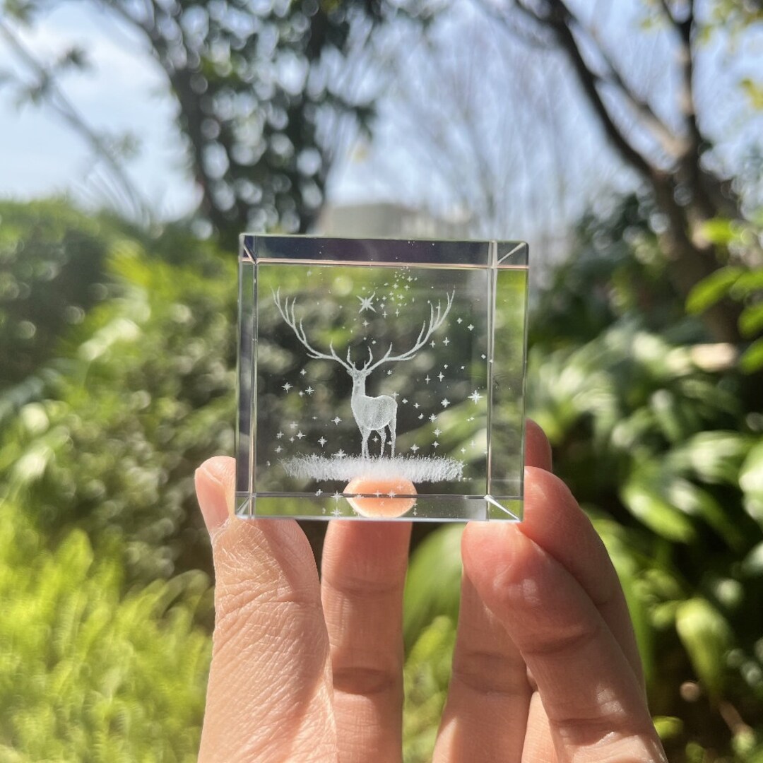 Crystal Internal Carving Cube, Crystal Elk Cube, 3D Laser Crystal Cube ...