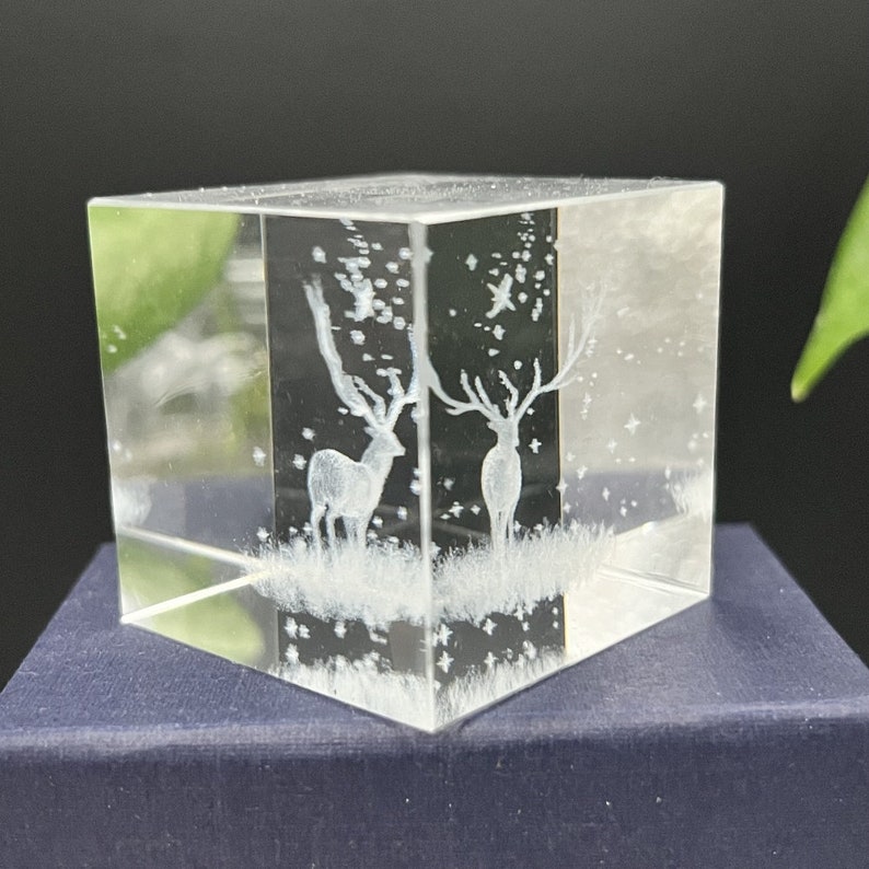 Crystal Internal Carving Cube, Crystal Elk Cube, 3D Laser Crystal Cube ...