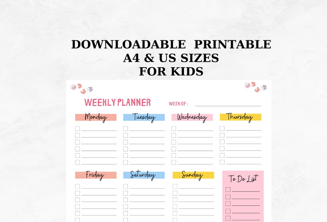 Printable Weekly Planner for Kid Kids Weekly Organizer - Etsy
