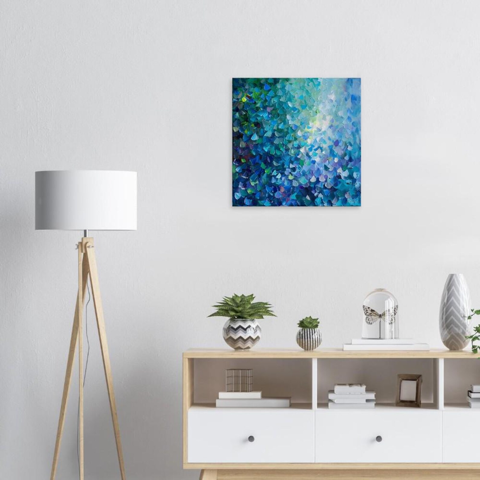 Petal Whispers in Azure and Jade, Abstract Floral, Modern Flower ...