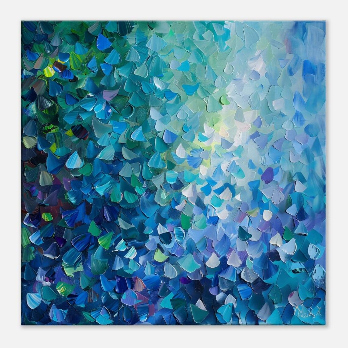 Petal Whispers in Azure and Jade, Abstract Floral, Modern Flower ...