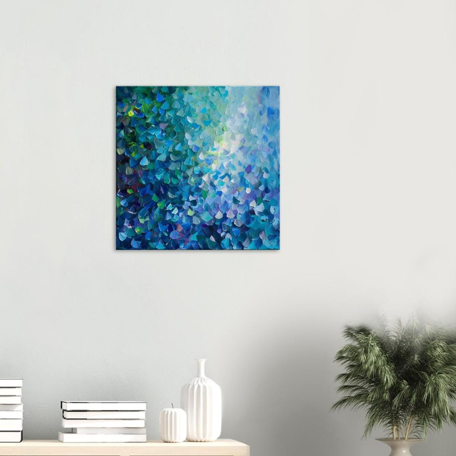 Petal Whispers in Azure and Jade, Abstract Floral, Modern Flower ...