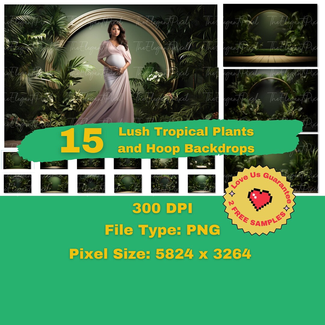 Lush Green Tropical Plant and Hoop Digital Backdrops for Maternity ...