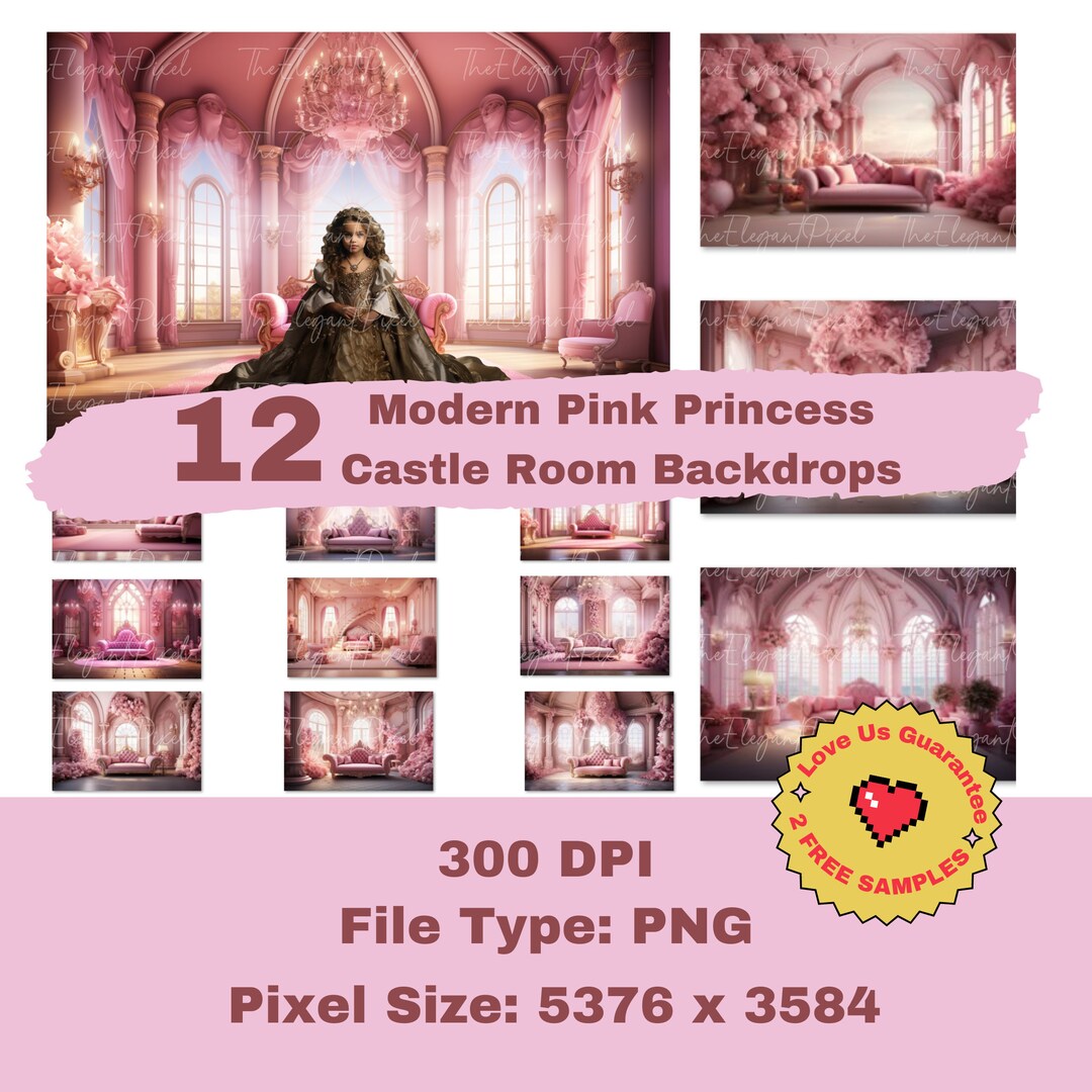 Pink Princess Castle Rooms Digital Backdrops for Birthday Shoots ...