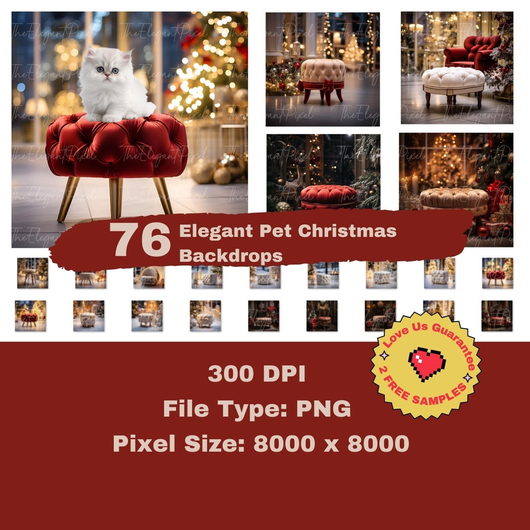 Elegant Pet Christmas Backdrops for Cat Photography Digital Overlay for ...