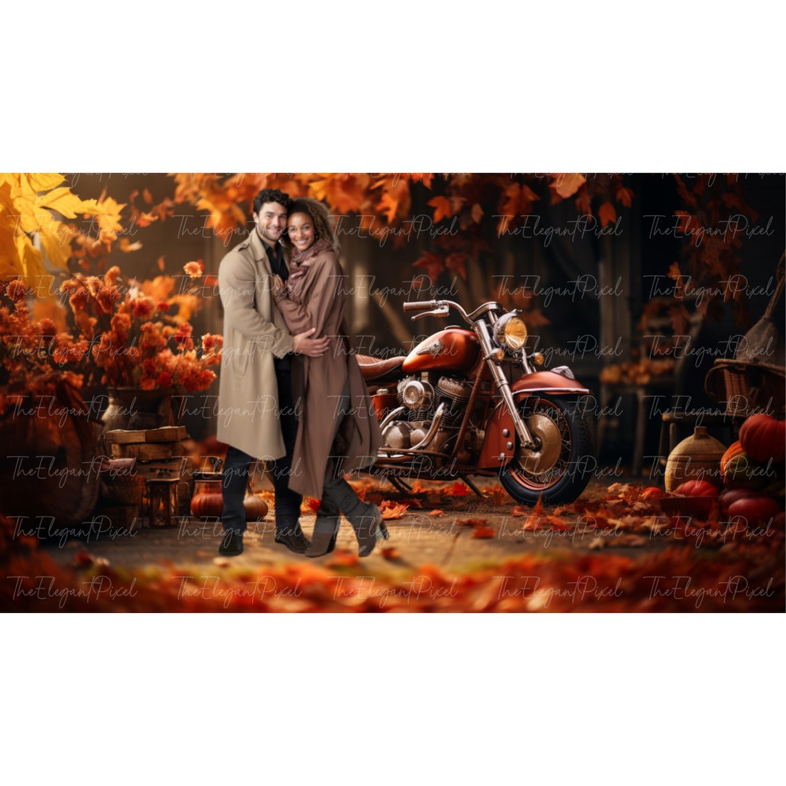 Vintage Motorcycle Outdoor Fall Digital Backdrops for Engagement ...
