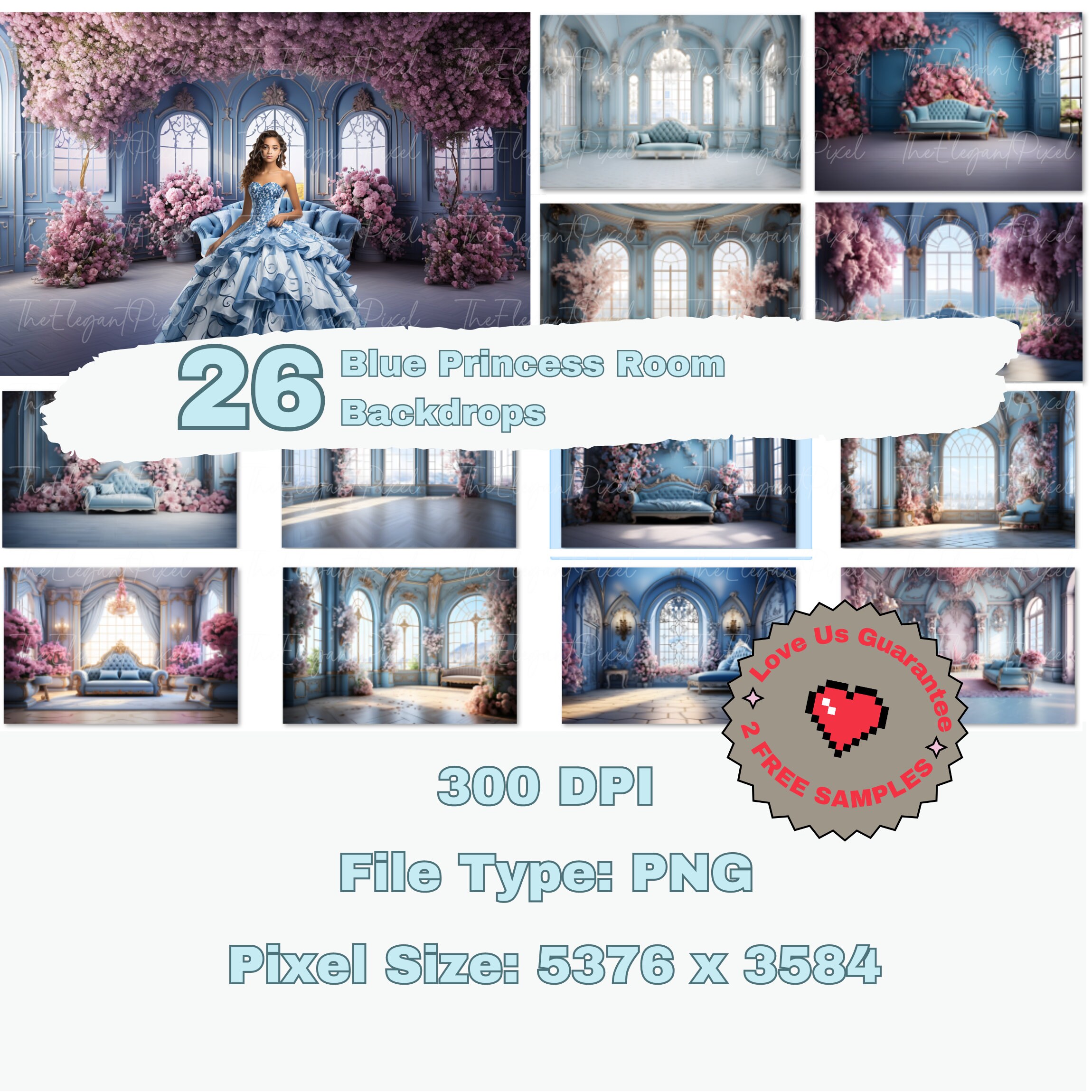 Serene Blue Princess Quinceañera Backdrops Maternity Backgrounds Sweet ...