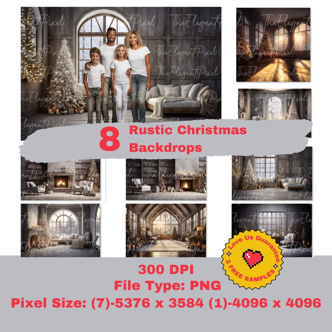 Rustic Christmas Digital Backdrops for Family Photographs Christmas ...