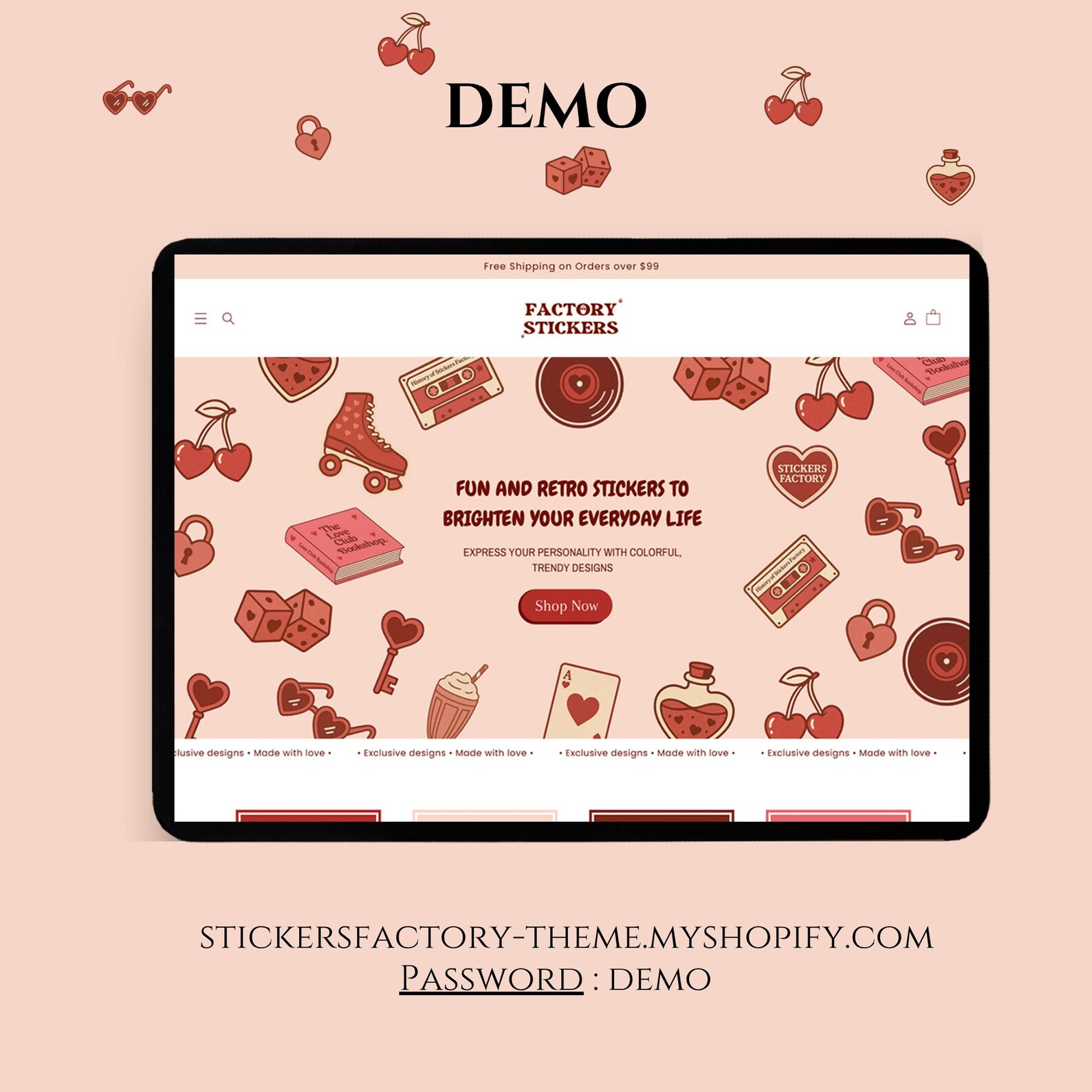 Shopify Theme Red & Pink Stickers, Modern Shopify Template, Retro E ...