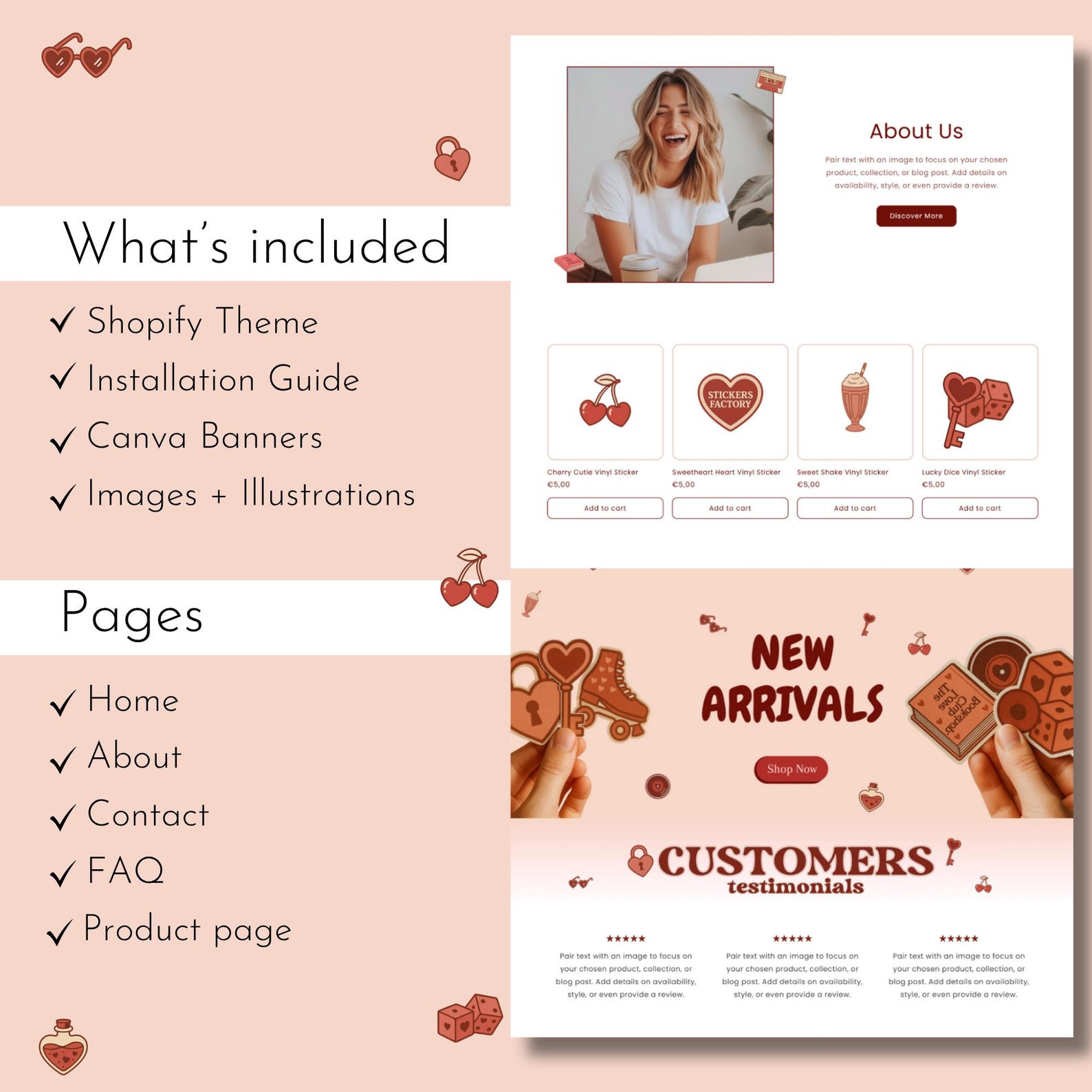 Shopify Theme Red & Pink Stickers, Modern Shopify Template, Retro E ...