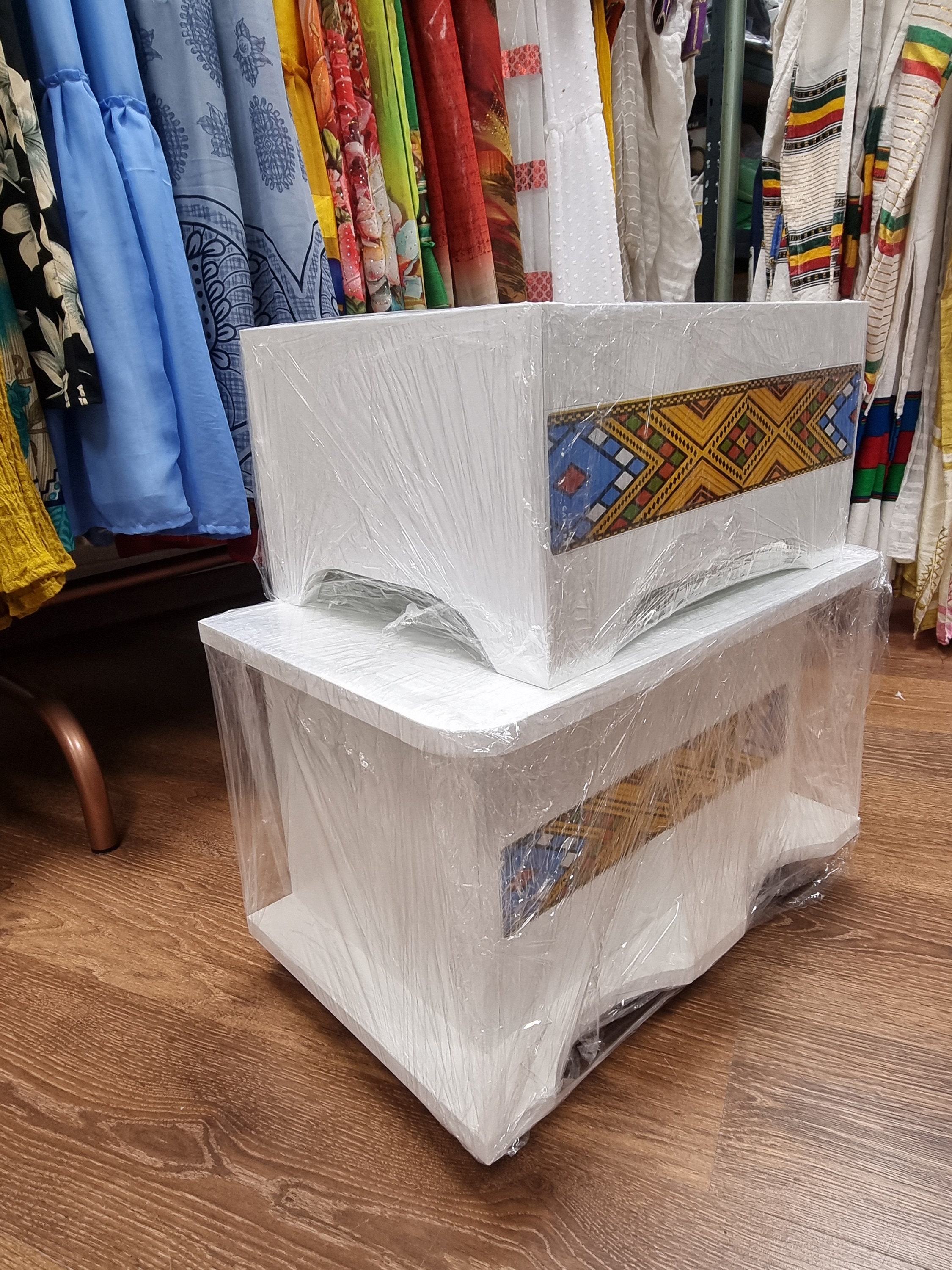 Ethiopian Tibeb Coffee Table, Rekebot Set, ጥበብ ረከቦት ከነጀበና ማስቀመጫዉ, አራት ...