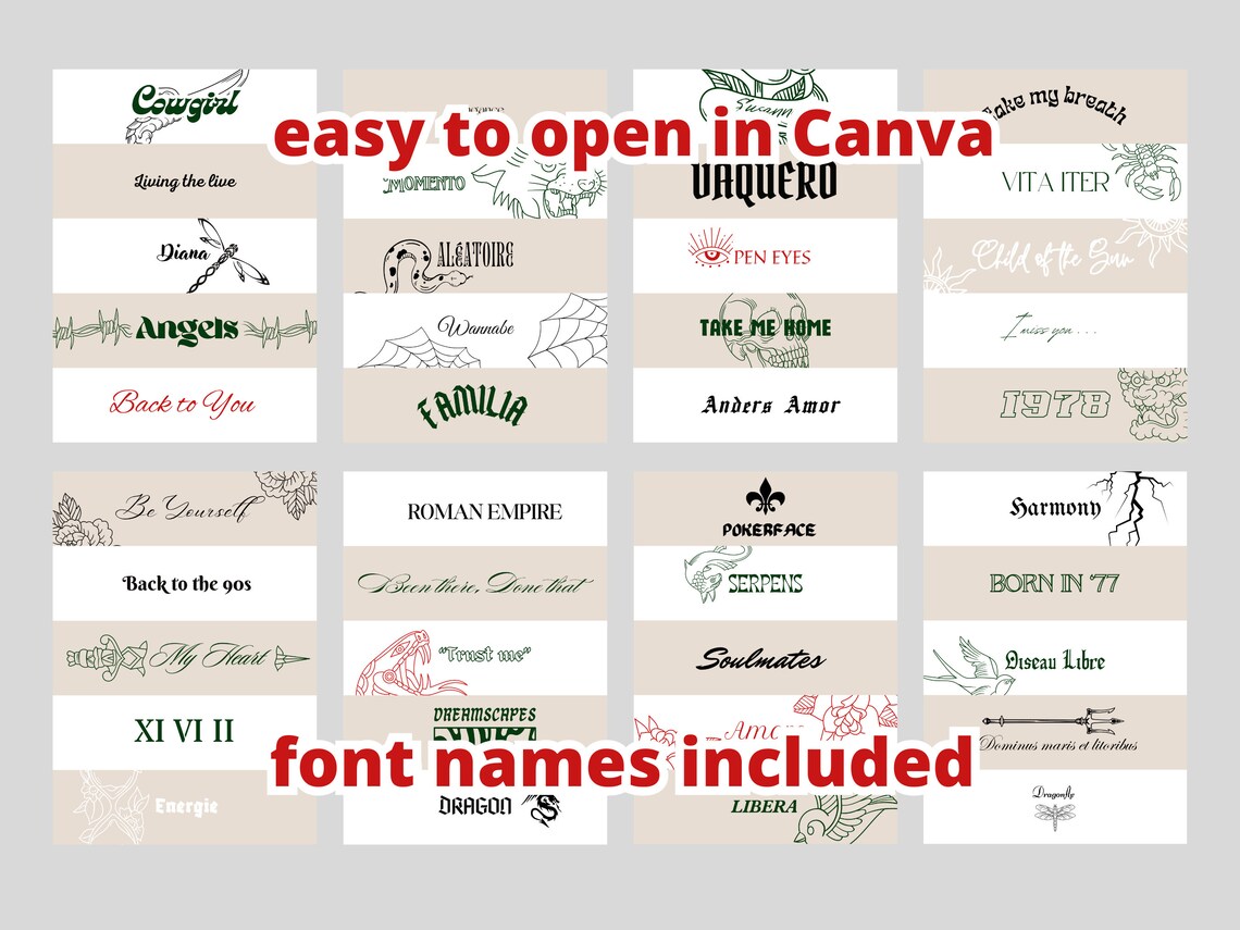 Tattoo Fonts / Canva Template / Tattoo Font / Tattoos Typefaces File ...