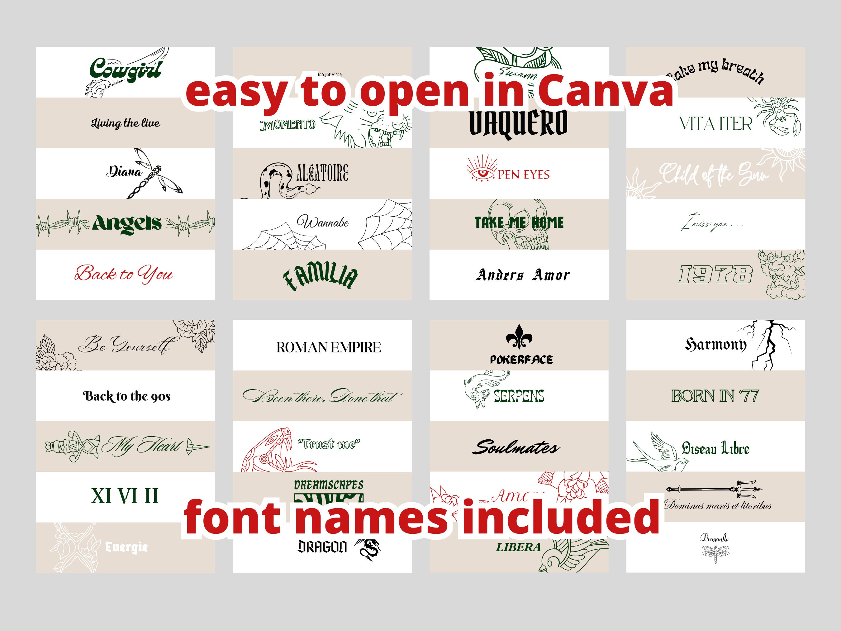 Tattoo Fonts / Canva Template / Tattoo Font / Tattoos Typefaces File ...