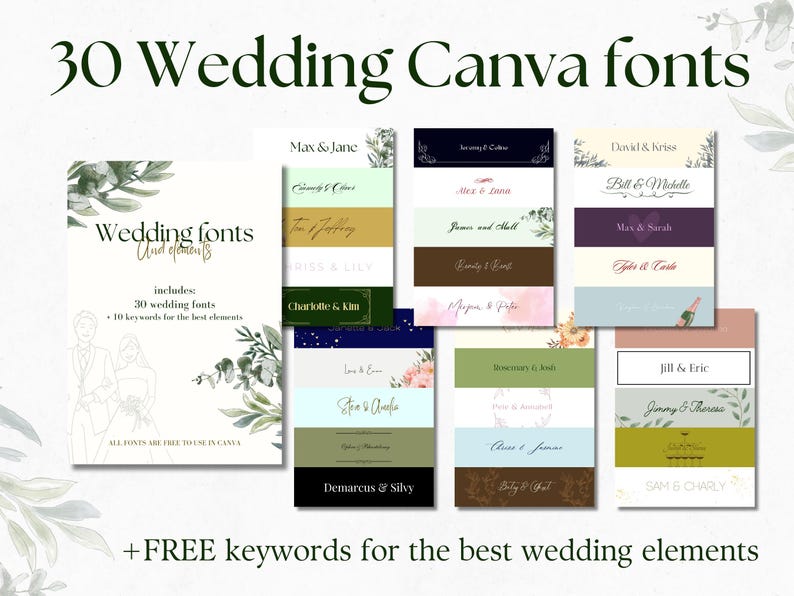 Wedding Fonts / Canva Template / Cursive Font / Wedding Typefaces File ...