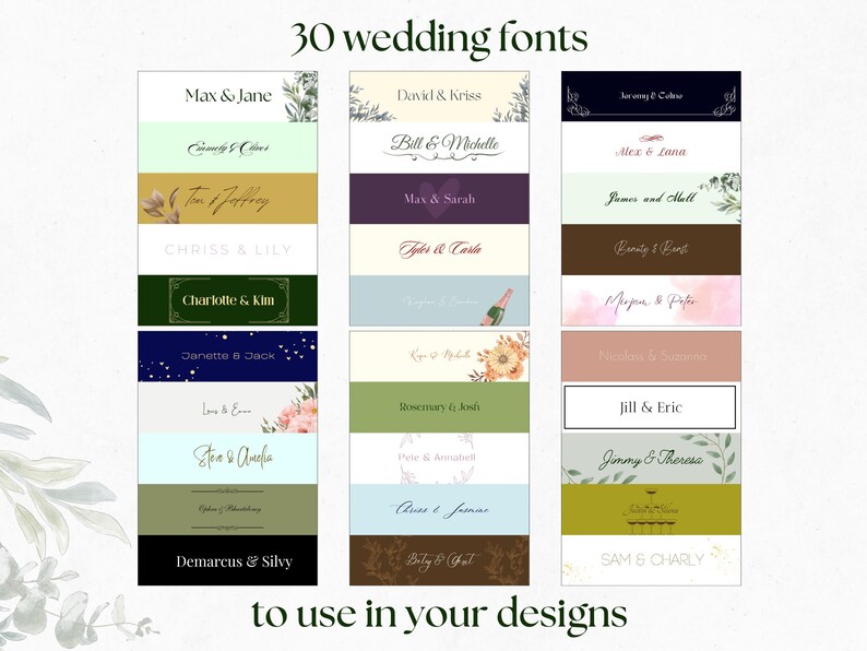 Wedding Fonts / Canva Template / Cursive Font / Wedding Typefaces File ...