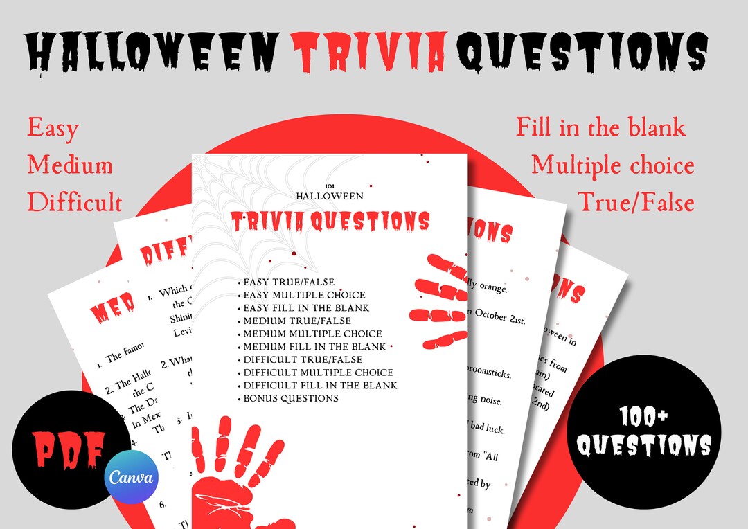 Halloween Trivia, Trivia Game, Editable Canva Template, Halloween ...