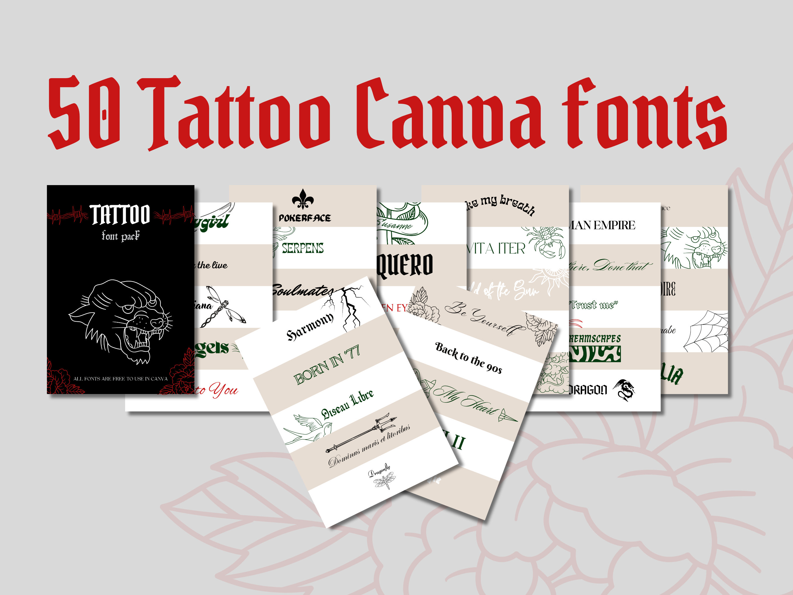 Tattoo Fonts / Canva Template / Tattoo Font / Tattoos Typefaces File ...